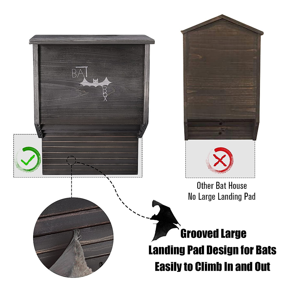 Mustry Large 3 Chamber Wooden Bat House for Outdoors – Handcraft Bat House Kit - Large Landing Pad - Easy for Landing and Roost - Your Final Step to Attract Bats!