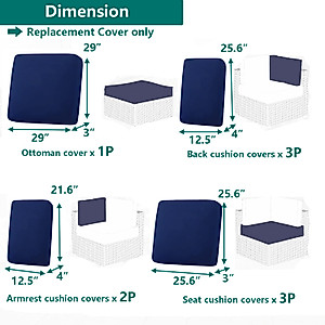 TECOSARA Patio Cushion Covers Replacement Outdoor Cushion Slipcovers Waterproof for Outdoor Furniture, 9 Pcs Patio Seat Cushions Replacement Covers for 5 Piece Outdoor Sectional Sofa, Blue