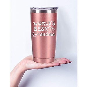 EBE EmmasbyEmma Stainless Steel Grandparents Gift Set, 20 oz Tumbler for Grandma & Grandpa, Rose Gold & Black, Includes Straw & Brush