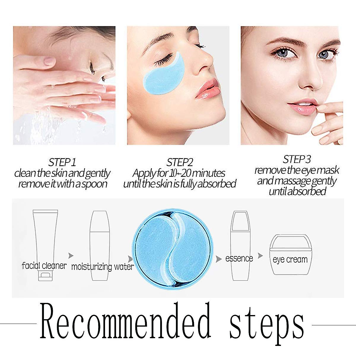 RABIOTA Under Eye Patches,30 pairs Hyaluronic Acid Anti-Aging Under Eye Mask, Collagen Under Eye Gel Pads for Dark Circles, Wrinkles, Fine Line, Puffiness (Blue)