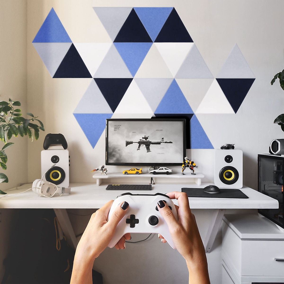 PHATWOLF 6 Pack Triangle Acoustic Panels for Soundproofing & Sound Dampening, High Density Decorative Sound Absorbing Panel for Wall, Home, Office & Studio Acoustic Treatment (Sky Blue)