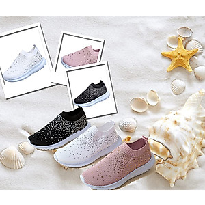 Women's Crystal Breathable Slip-On Walking Shoes, Sparkly Glitter Mesh Sneakers Athletic Walking Shoes, Ladies Casual Trainers Sock Jogging Shoes (Black,38)