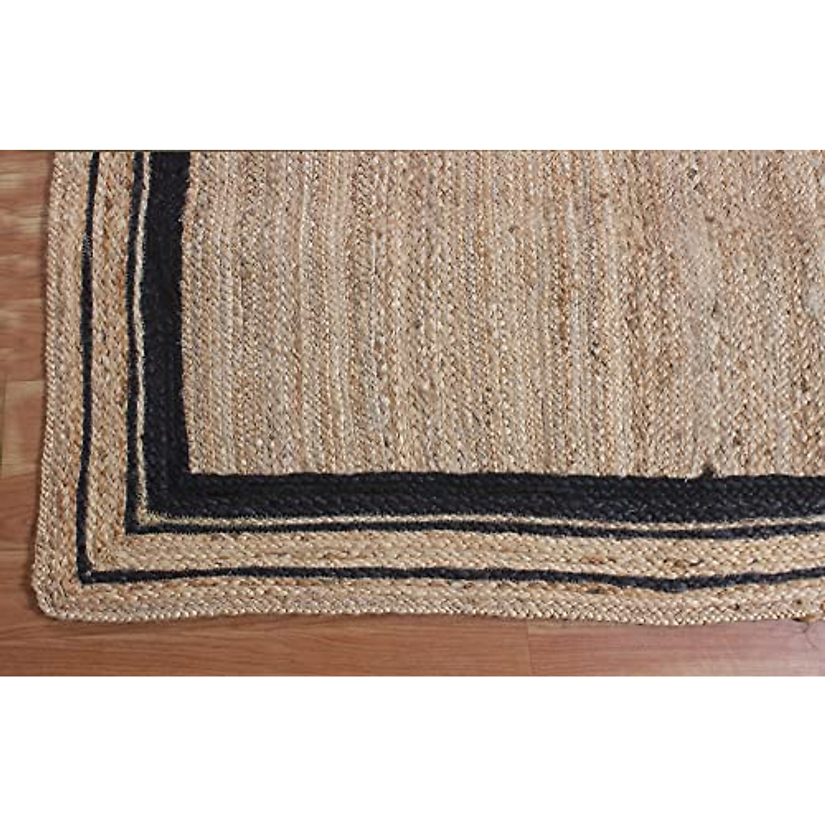 Casavani Indian Hand Braided Rag Rug Geometric Beige & Black Jute Area Rug Hallway Enterway Rugs For Farmhouse,Bedroom,Dining Room & Kitchen 4x6 6x8 4x10 Feet Runner