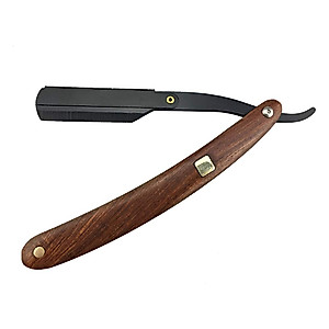 Uonlytech Wooden Handle Chic Straight Barber Edge Steel Razors Shaving Knife Folding Men Vintage Straight Edge Metal Hair Shaper Barber Razor without Blade