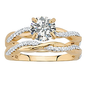 PalmBeach Yellow Gold-Plated or Sterling Silver Round Cubic Zirconia Twisted Vine Bridal Ring Set Size 10
