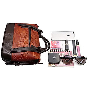 Crossbody Bag for Women Vintage Rose Top Handle Tote Purses Genuine Leather Satchels Handbag (Orange)