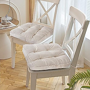 Big Hippo Chair Pads Square Chair Cushion with Ties Soft Thicken Seat Pads Cushion Pillow for Office,Home or Car Sitting 17" x 17"(Beige)