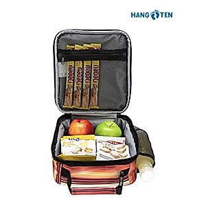Hang Ten Basic Insulated Lunch Bag for School and Work, Thermal Reusable Office Lunch Box for Kids, Boys, Girls, Men, Women (Summer Sunset Stripes)