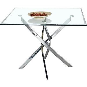 Round Dining Table,36" Glass Dining Room Table,Suitable for 2-4 People,Modern Circle Dining Room Table with Stainless Steel Legs & Glass Top,Small Kitchen Table for Living Room,Office