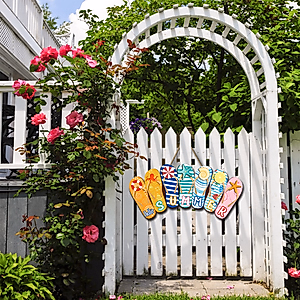 Flip Flops Hello Summer Sign 16" Pool Beach Signs Decor Outdoor Slippers Shaped Porch Front Door Hanging Wall Sign Decorations Welcome Accents for Bathroom Bar Home Yard Garden