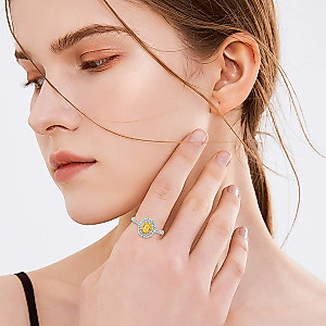 MRENITE Solid 18kt White Gold Genuine Natural Canary Yellow Diamond Ring Classic Oval Halo Cluster Engagement Ring (0.66cttw, FVY Color VVS1 Clarity 0.31ct. Center)