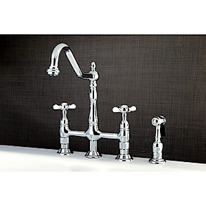 Kingston Brass KS1271BEXBS Essex Bridge Kitchen Faucet, 8-3/4" In Spout Reach, Polished Chrome