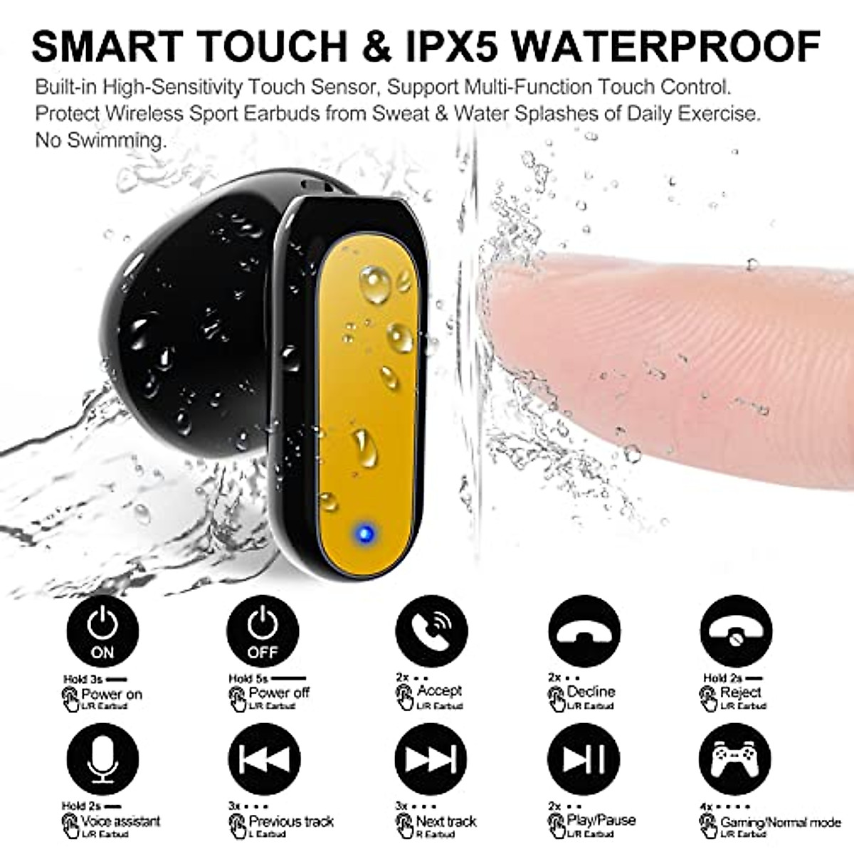 imuzaker True Wireless Earbuds Bluetooth Headphones Touch Control with Compact & Light-Weight Design Stereo Earphones Noise Cancelling & ENC in-Ear Headset Premium Deep Bass for Sport