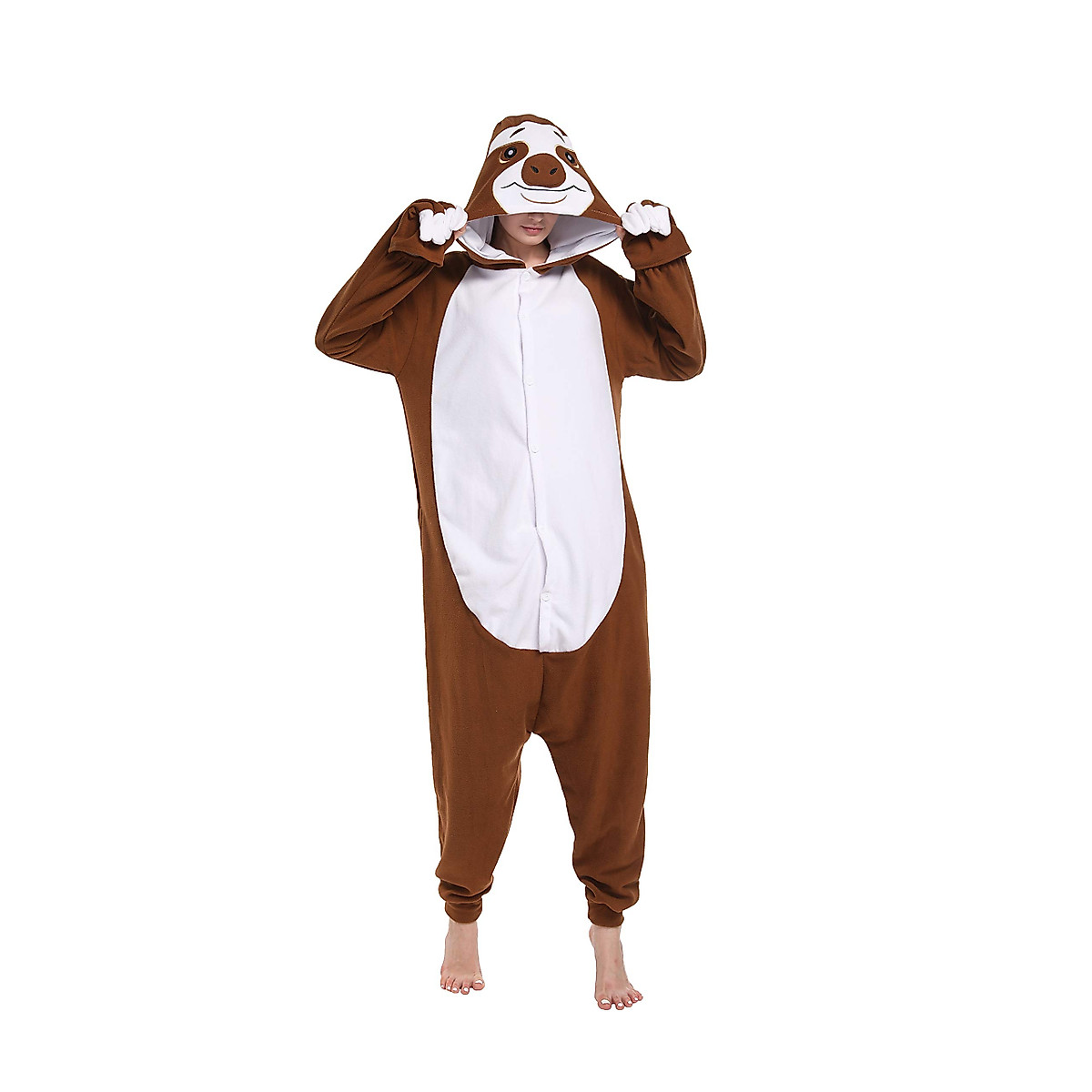 Unisex Onesie Pajamas Plush Cosplay Sloth Animal Onesies for Adults Costume Brown L