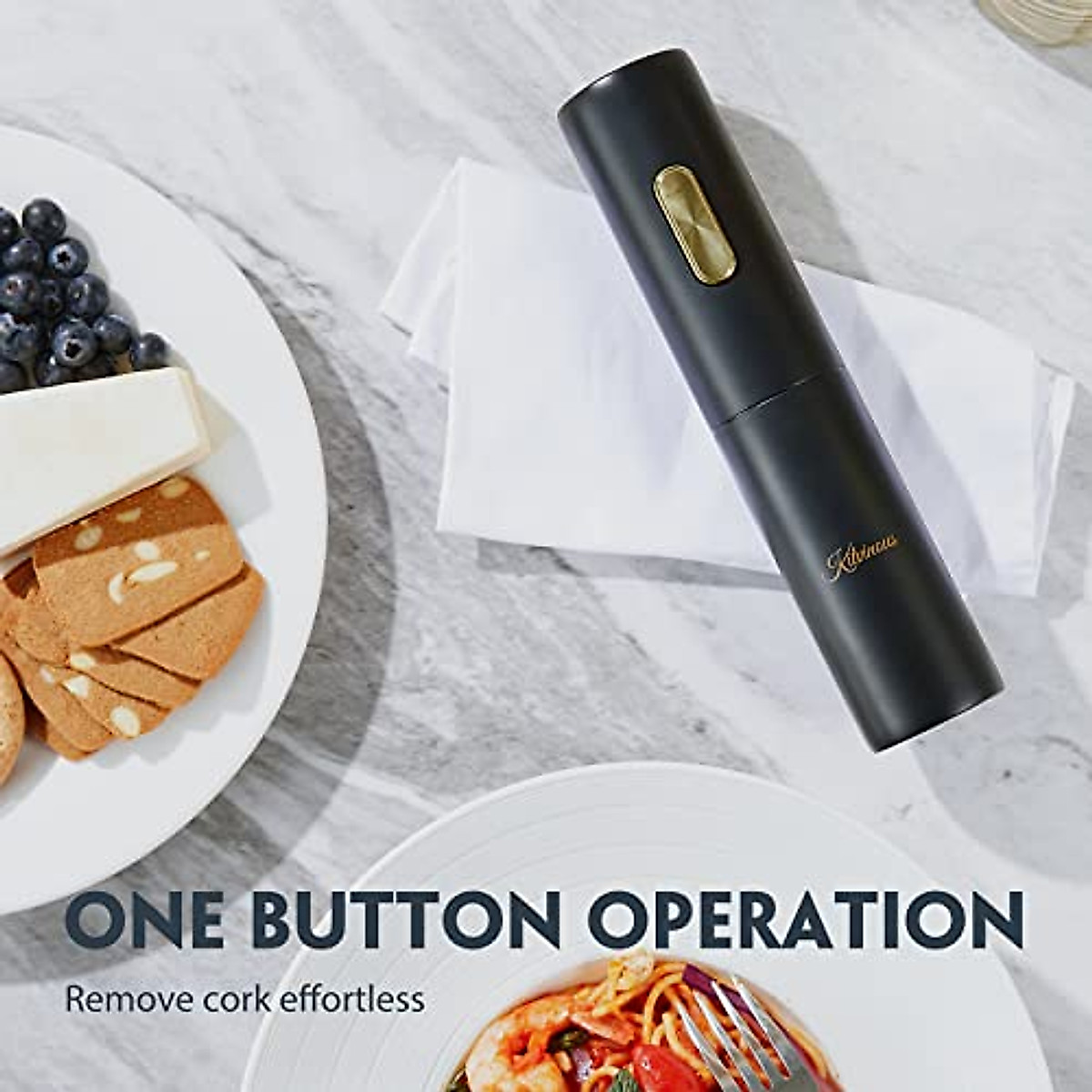 KITVINOUS Electric Wine Opener Battery Operated, Automatic Wine Bottle Opener, Portable Corkscrew with Foil Cutter, Black