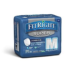 FitRight Super Adult Incontinence Underwear, Maximum Absorbency, Medium, 28-40, 4 Packs of 20 (80 Total)
