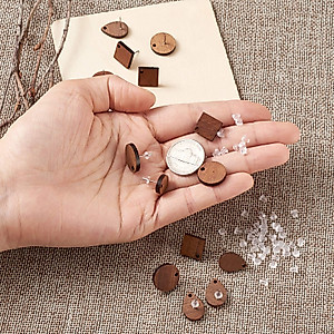 FASHEWELRY 16Pcs Wood Post Stud Earrings with Loop Teardrop Rhombus Flat Round Oval Shape Stud Earring Findings with Safety Earring Backs for Women Dangle Earring Jewelry Making