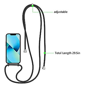 ZTOFERA Crossbody Case for iPhone 13/iPhone 14 with Lanyard Strap Adjustable Rope Liquid Silicone Soft Cover for iPhone 13/iPhone 14 6.1 inch-Black