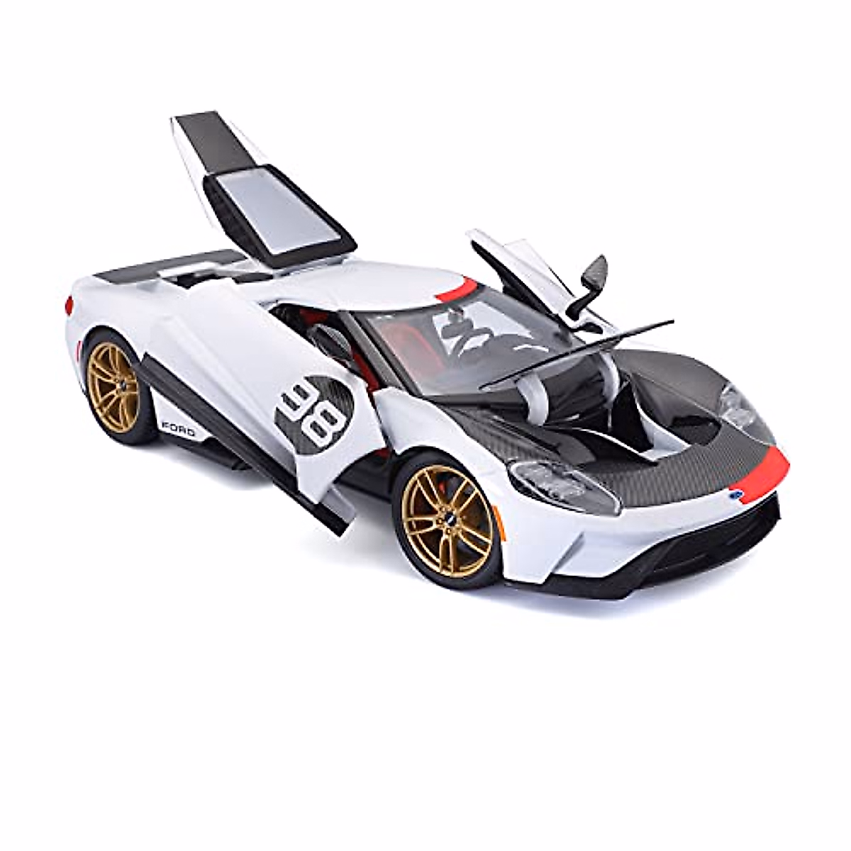 Maisto 2021 Ford GT #98 White Heritage Edition 1/18 Diecast Model Car 31390 (31390HE)