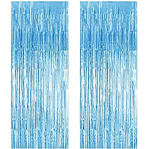 2 Pack 3.3 ft x 9.8 ft Foil Curtains Metallic Fringe Curtains Shimmer Curtain Photo Backdrop for Halloween Christmas Birthday Party Wedding Deco (Pale Blue)