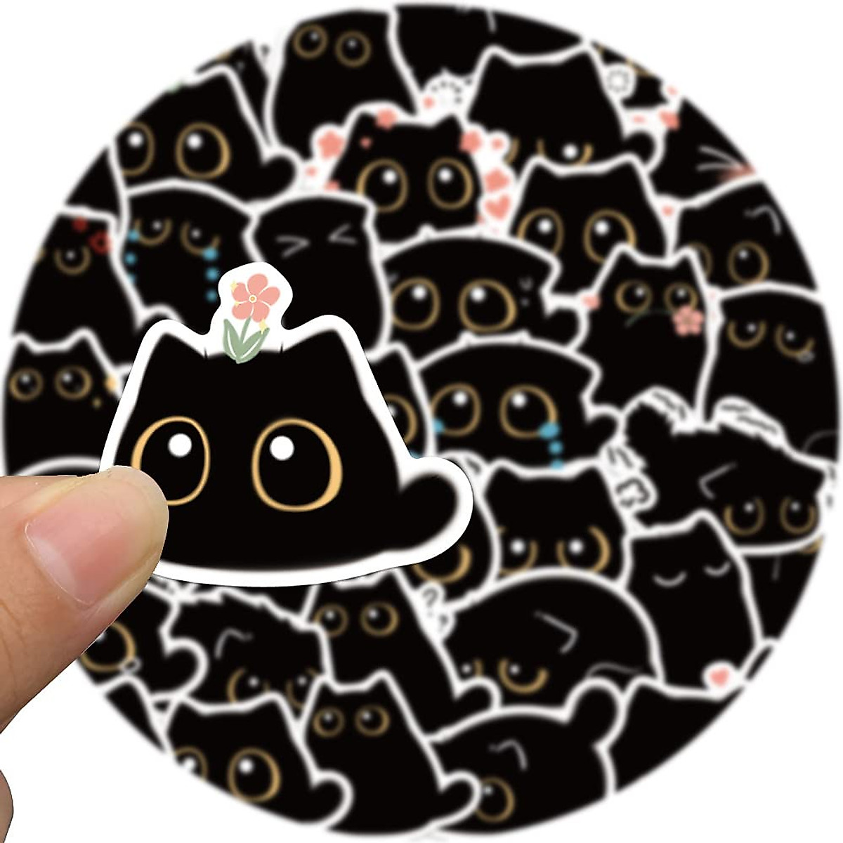 Cute Black Cat Stickers, Funny Cartoon Cat Meme Stickers Pack, 40PCS Funimost Vinyl Waterproof Animal Stickers for Water Bottle Laptop (Cat)