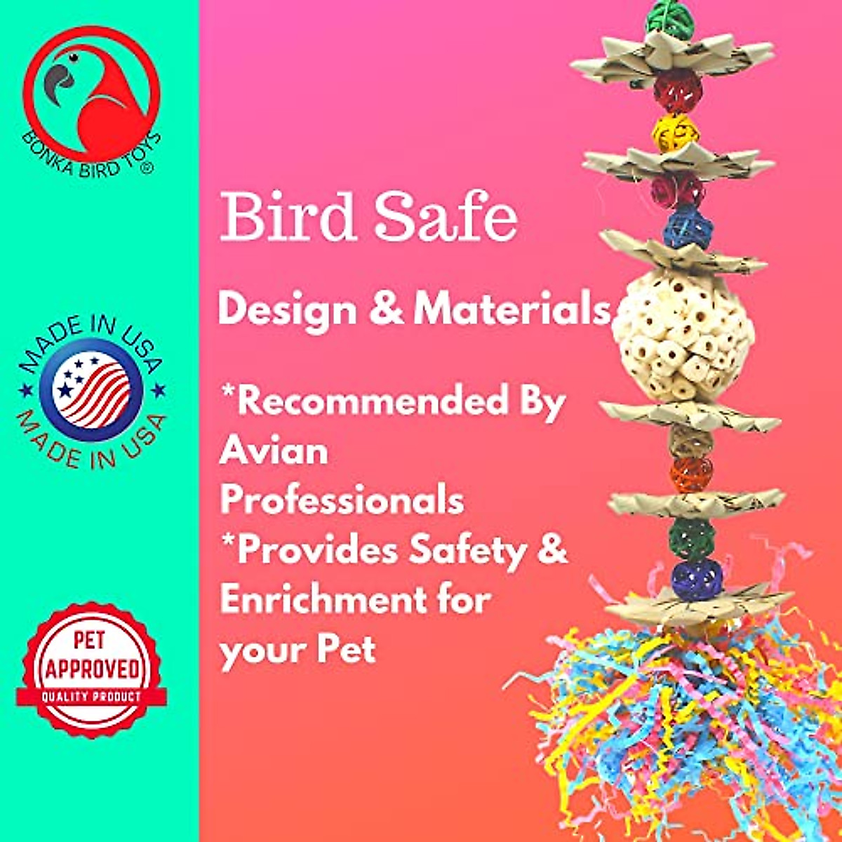 Bonka Bird Toys 3612 Sola Tower Vine Palm Sola Shred Paper Natural Hanging Beak Feet Parrot Cockatoo Accessories Parrotlet African Grey…