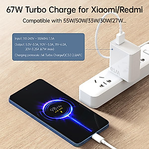 67W for Xiaomi Charger Turbo Fast Wall Block for Xiaomi Mi 14 13 12 13t 12t 12s Pro Lite Redmi Note K60 K50 11 11s 12 Pro Plus Poco X6 F5 X5 F4 X4 Gt Black Shark 3 4 Pro 5ft Hypercharge Type C Cable