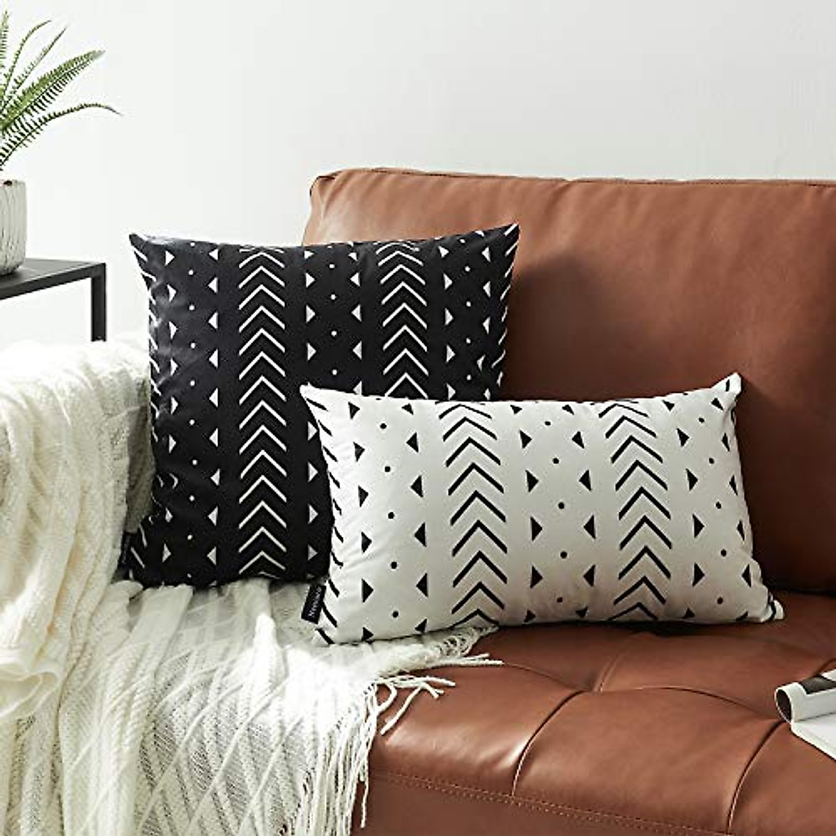 Nestinco Set of 2 Black Pillow Covers 22 x 22 inches Boho Tribal Polyester Blend Square Decorative Throw Pillow Covers for Sofa Couch Bed Decor