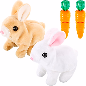 Civaner 2 Pcs Interactive Rabbit Toys Plush Stuffed Walking Bunny Toy with Sounds and Movements Hopping Robotic Toys Easter Gift Present (Rabbit Style)