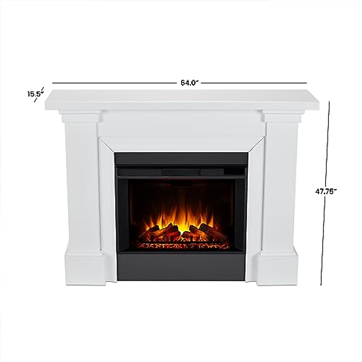 Real Flame Manus 64" Grand Electric Fireplace, Free-Standing with Mantel & Real Wood Finish - 6 Flame Colors, 5 Brightness Levels