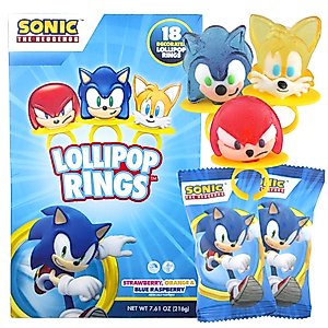 Imaginings 3 Sonic the Hedgehog Individually Wrapped Lollipop Rings, Knuckles and Tails Decorated Candy, Birthday Party Favors, 18 Count