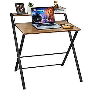 GreenForest Folding Desk No Assembly Required and L Shaped Desk with Drawers, 69 inch Corner Compuer Desk