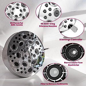 Surpzon Filtered Shower Head, High Pressure Shower Heads with Filter for Hard Water, Rainfall Shower Head of Replaceable Showerhead Filter, Luxury 8 Settings Adjustable Water Softener Shower Head