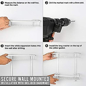 2 Tier Wall Mount Bathroom Shelf Organizer with Hooks, Heavy Duty Shelves for Bathroom Basket Caddy Storage for Bathroom Bedroom Kitchen Toilet Shelves, Shelves Bathroom Installation with Adhesive