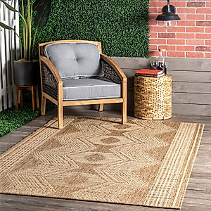 nuLOOM 4x6 Outdoor/Indoor Ranya Tribal Area Rug, Light Brown, Geometric Design, Stain Resistant, Highly Durable, For Patio, Balcony, Bedroom, Dining Room, Living Room, Bathroom