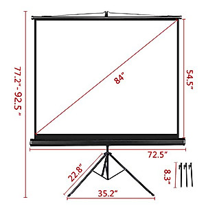 Finefurniture Portable HD Projector Screen with Tripod Stand,84 inch Diagonal 4:3 Outdoor Indoor Home Theater Projection Screens Foldable and Wrinkle-Free…