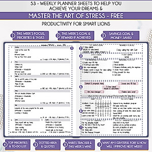 Life & Work Planner - 12 Month Goal Planner, Productivity Planner to Increase Happiness, Daily, Weekly Planner & Monthly Planner, Gratitude Journal, Undated Planner, A5 Size - Horizontal Planner