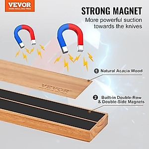 VEVOR Magnetic Knife Holder 10", Enhanced Strong Magnet, No Drilling Knife Strips Organizer for Wall, Multifunctional Storage Acacia Wood Knives Rack Kitchen Bar Knives Christmas Crafts Xmas Gift