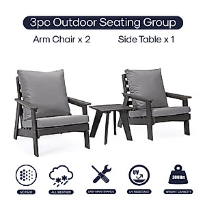 Inspired Home Estefany Outdoor - 3Pc Seating Group | Strong & Durable | Fade Proof with Washable Cushions | Dark Gray