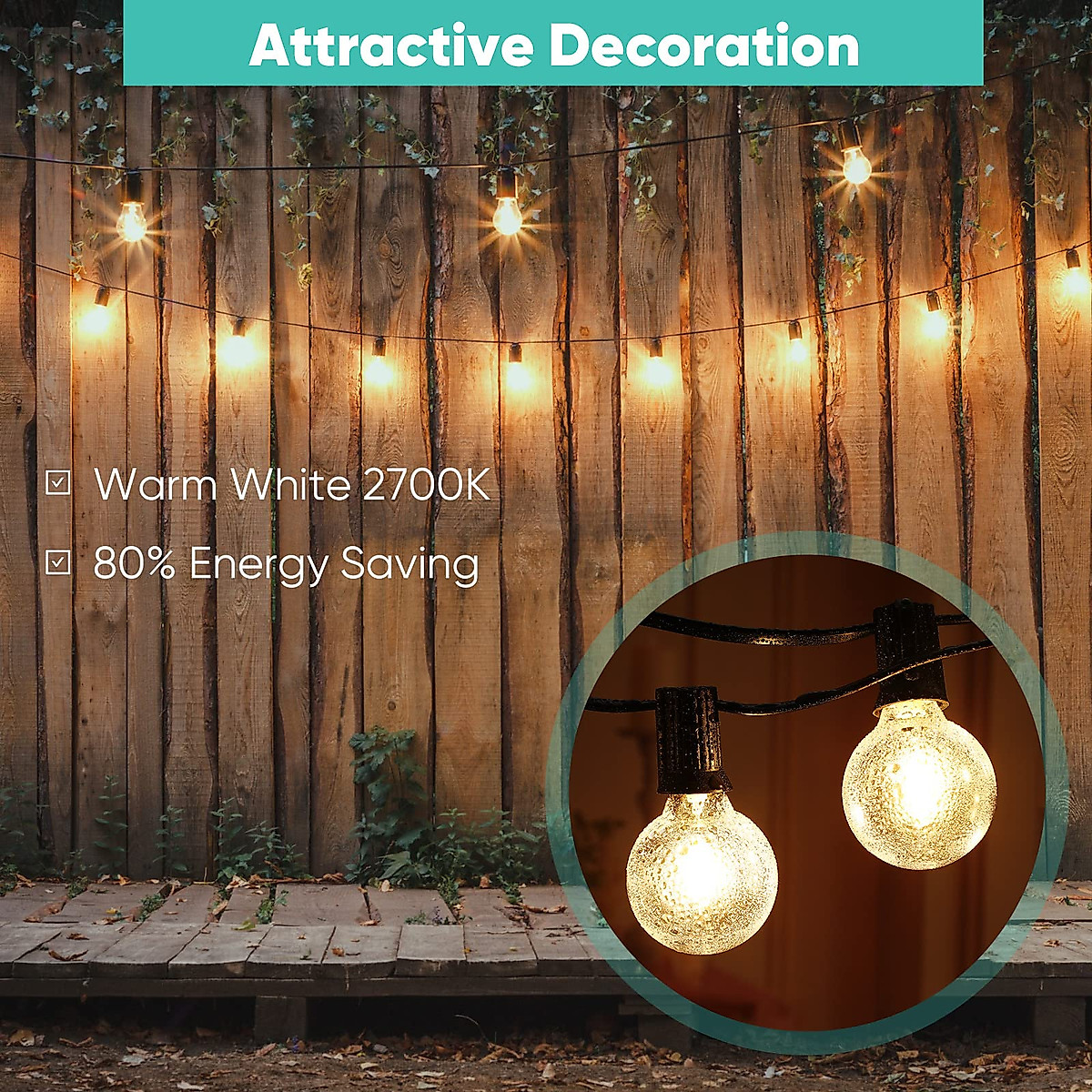 LEIFIDE 100 Pcs G40 LED Light Bulbs Replacement 1W Globe Bulbs Outdoor LED Light Bulb Fits C7 and E12 Candelabra Screw Base Sockets LED String Light Bulbs Shatterproof Bulbs, 2700k(White)