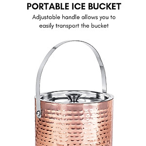 BirdRock Home Ice Bucket with Scoop & Lid - 2.8 Liter Hammered 18/8 Stainless Steel Container for Bar - Double Wall Insulated Bucket with Carrying Handle - Great for Parties - (Copper)