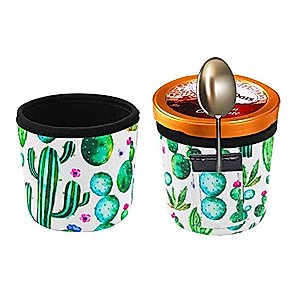 Chris.W 2Pack Ice Cream Cozy Neoprene Cover Ice Cream Pint Hugger with Spoon Holder - Cactus - Valentine's Day Gifts