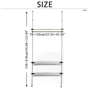 Hershii Adjustable Clothes Hanging Rail Heavy Duty Indoor Garment Rack Shelf Tidy Poles Floor to Ceiling Telescopic Closet Wardrobe Organizer Height 110-310cm, White, with Storage Basket