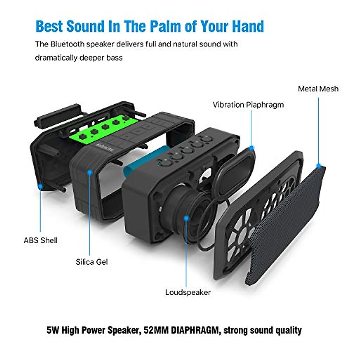 Portable Bluetooth Speaker,10W Wireless Speaker TWS Pairing HD Stereo Sound,Bluetooth 5.0,IP67 Waterproof Outdoor Sport Speakers for Home,Camping,Beach,Sports,Pool Party,Shower