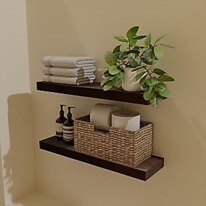 IEO 16 inch Floating Wood Shelves for Wall, Bathroom Wooden Wall Shelves Kitchen Floating Wall Mounted Shellves for Living Room, Bathroom, Bedroom, Kitchen, Office Storage & Organization