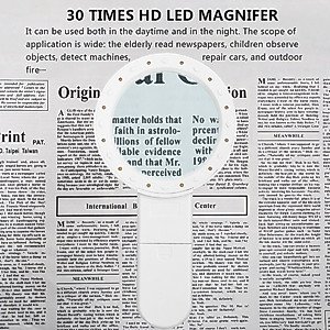 Magnifying Glass with Light, 30X Illuminated Large Magnifier Handheld 12 LED Lighted Magnifying Glass for Seniors Reading, Soldering, Coins, Jewelry, Macular Degeneration(Silver Button)