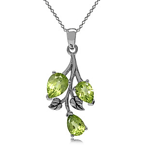 Silvershake 2.76ct. Natural Green Peridot 925 Sterling Silver Leaf Pendant with 18 Inch Chain Necklace