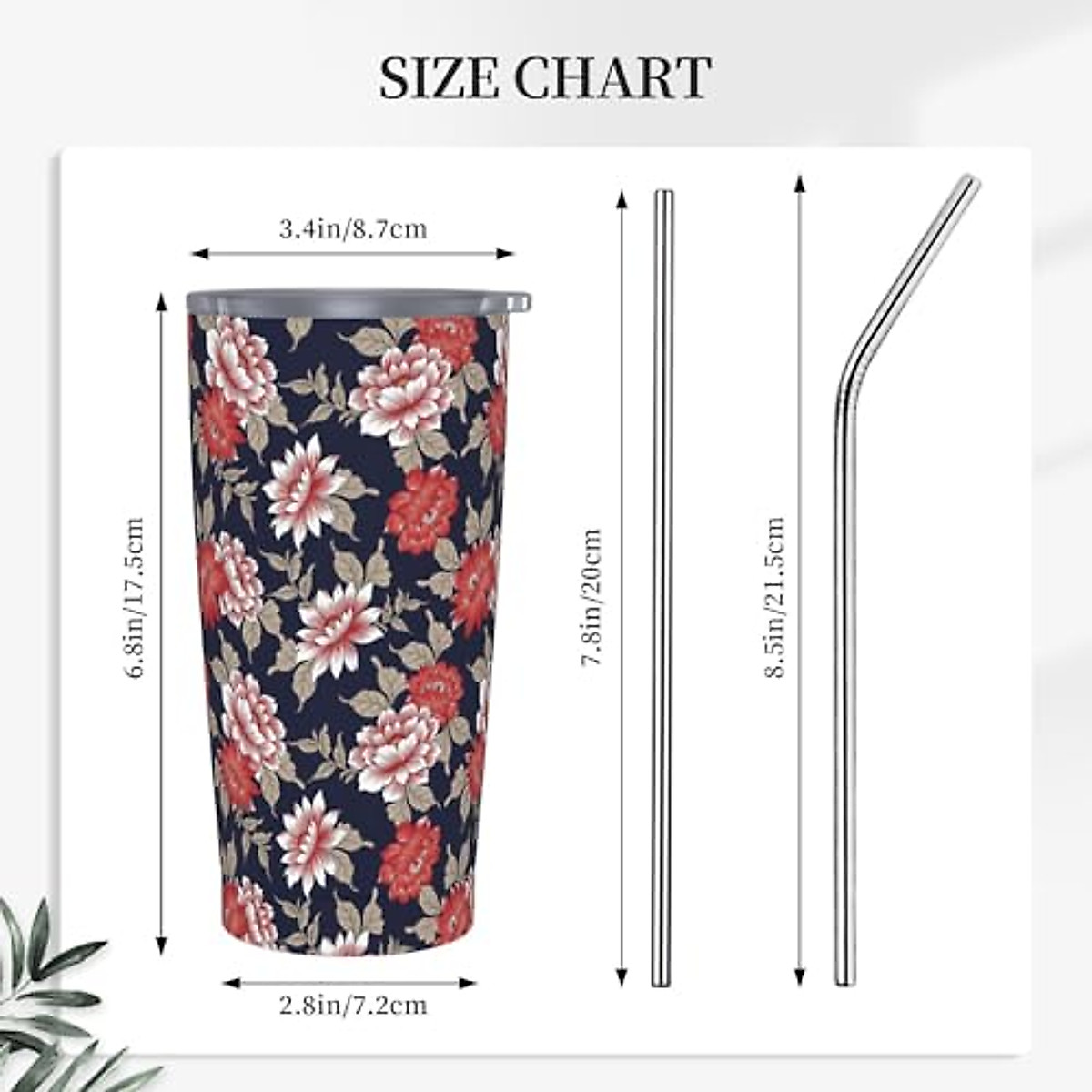 Yaxongx 20oz Tumbler Radiant Flowers Double Wall Vacuum Insulated Coffee Mug with Lid and Metal Straw Brush Reusable Stainless Steel Water Bottle Travel Cup Gifts for Car Ice Drinks Hot Beverage