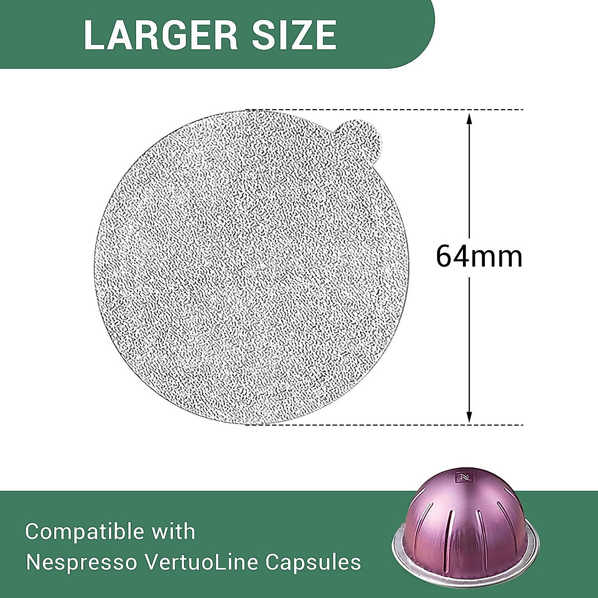Aluminum Foils Lids to Reuse Vertuoline Capsules Coffee Pods and Refillable Pods，Compatible with Nespresso VertuoLine Machine, 64mm (100pcs)