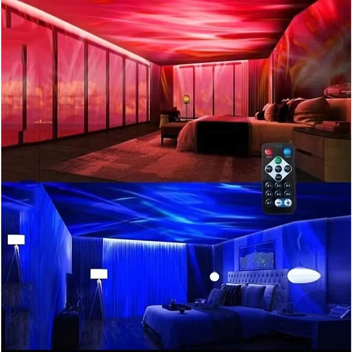 1pc Starry Projector Light With 7 Color Patterns &Remote Control,Multifunctional Polar ProjectorNight Light For Bedroom Atmosphere